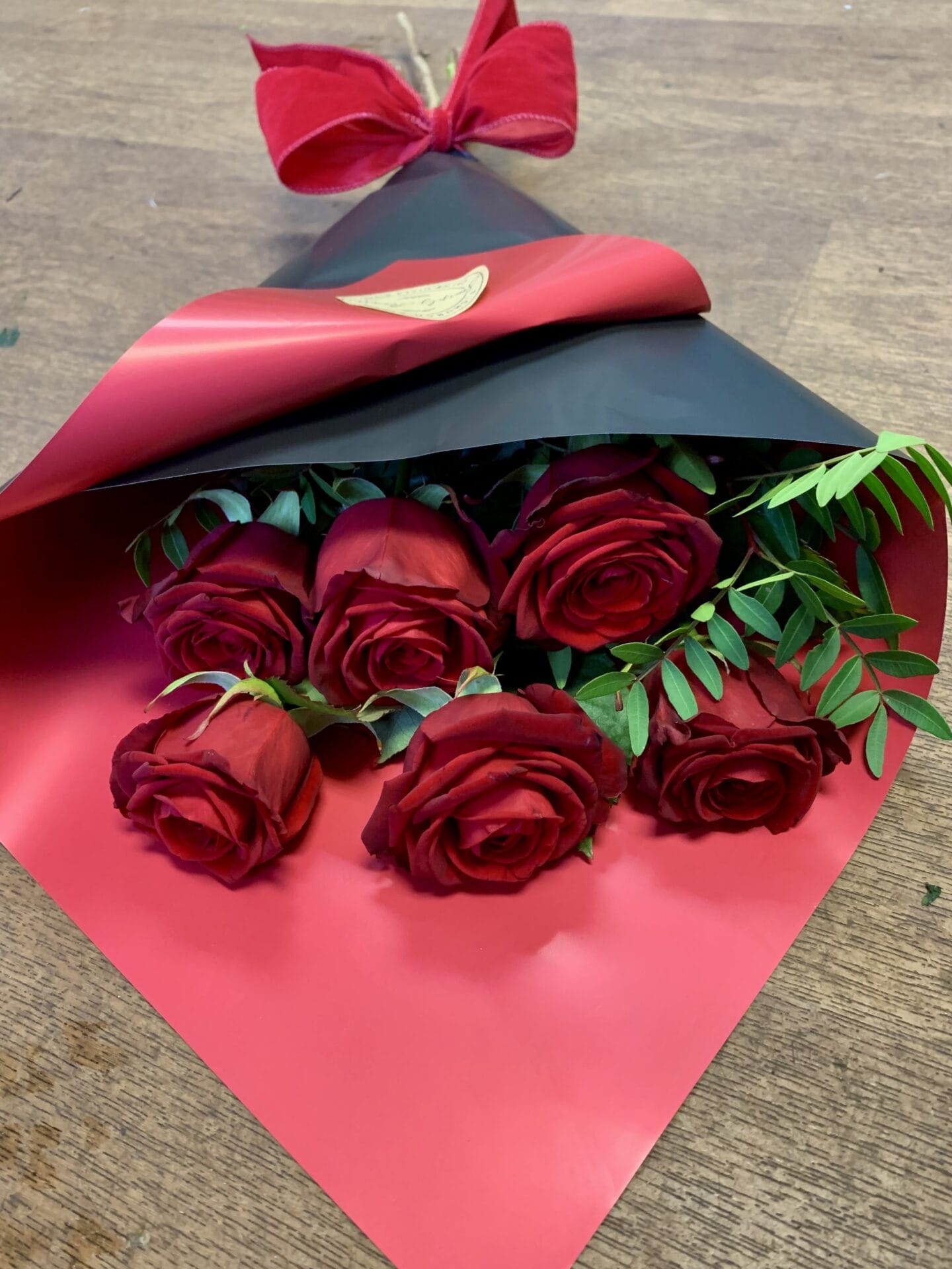 6 Red Rose Bouquet - Simply Flowers Wiltshire